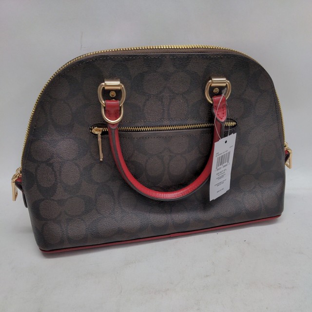 Coach 2558 Katy Satchel Signature Canvas & Leather Bag - Brown/Red for ...