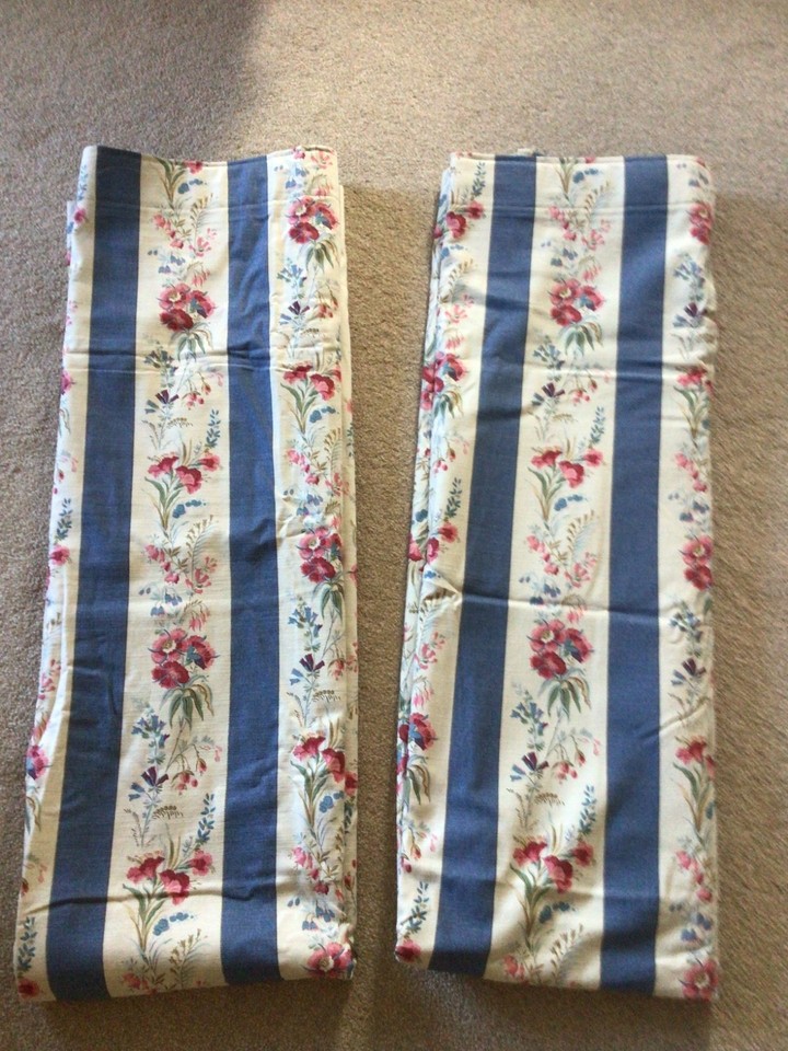 Vintage Laura Ashley curtains pair OTTOLINE multi Indigo W 100” x drop ...