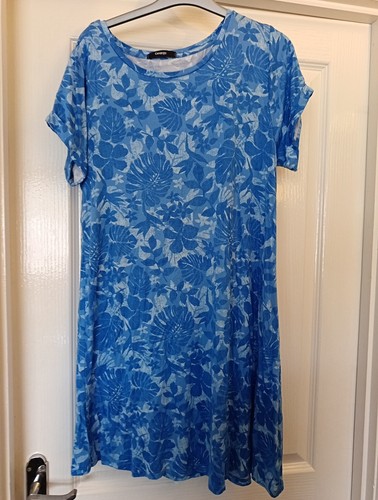 George Ladies Blue Print Short Sleeved Dress. Size 16 | eBay