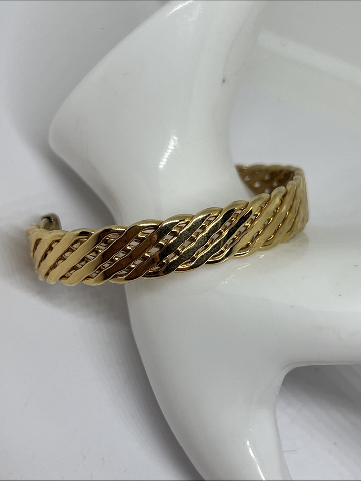 Vintage Signed Monet Gold Tone Cuff Bracelet 8891 | eBay