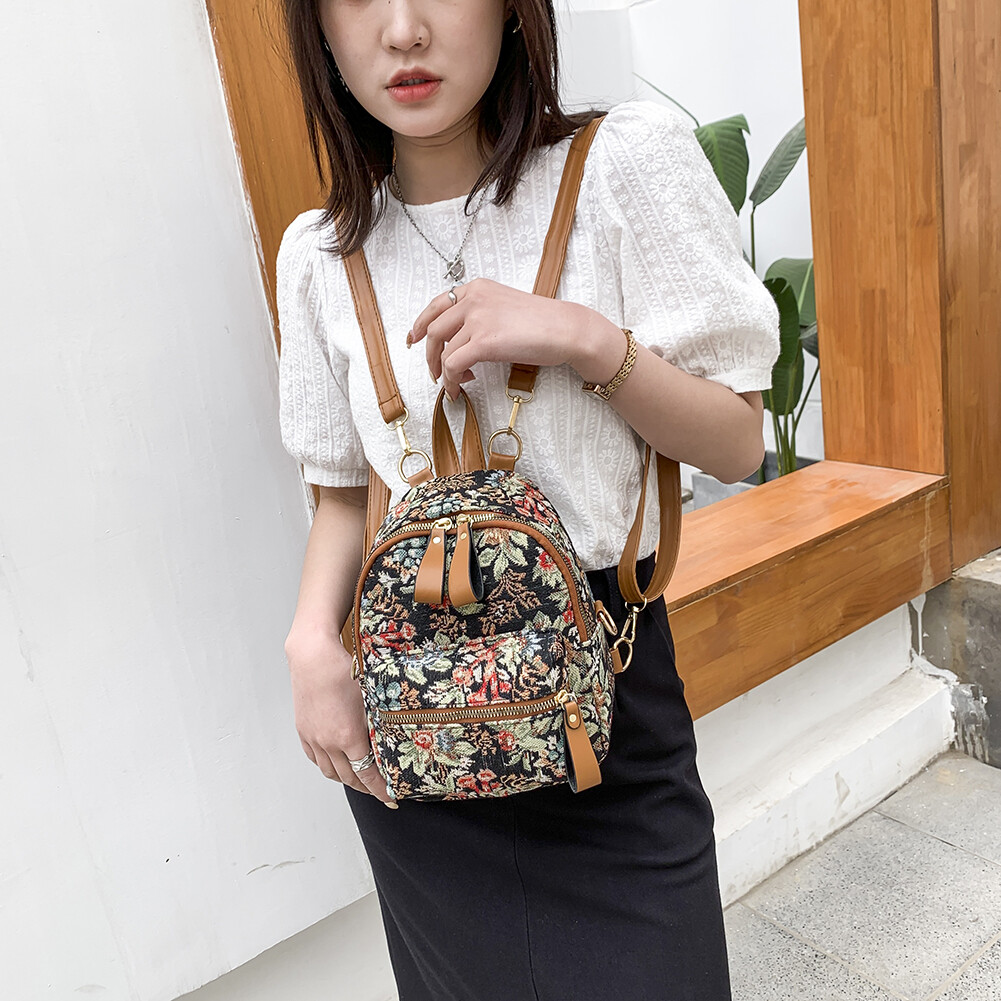 Preppy Style Women Flower Printing Canvas Backpack Small Handbags ...