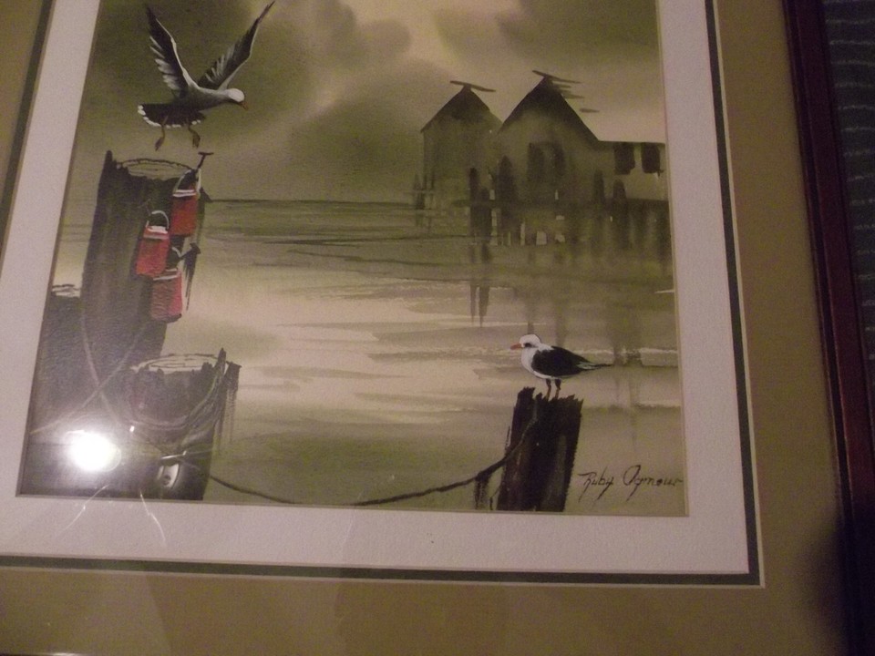 Vintage Watercolor Painting Original Ruby Agnew Signed Seagulls in ...