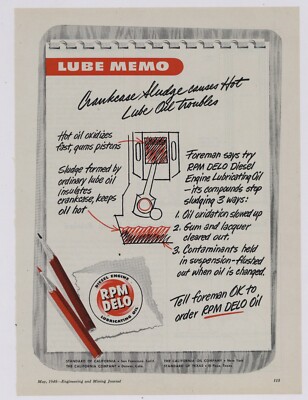 1948 RPM DELO Diesel Engine Lubricating Oil Ad: California Standard Oil ...