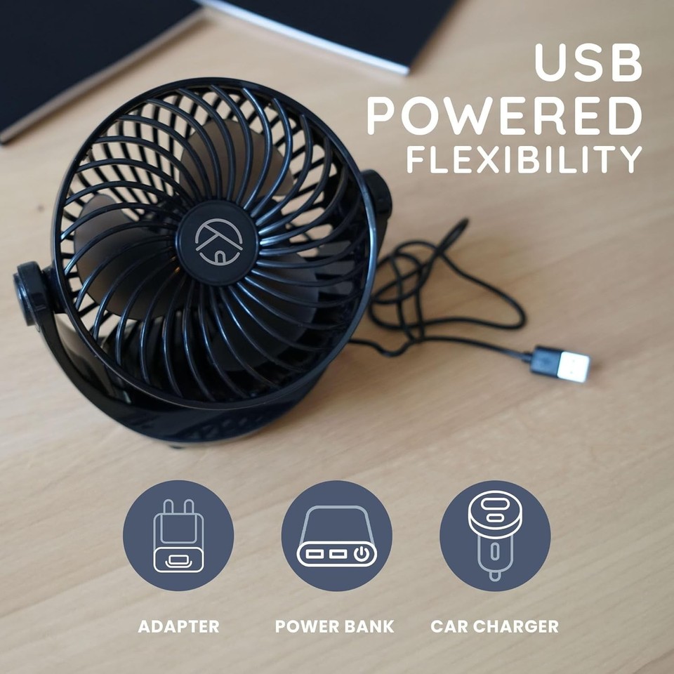 360° Rotating Mini USB Desk Fan Quiet Powerful 3-Speed Cooling for Home ...