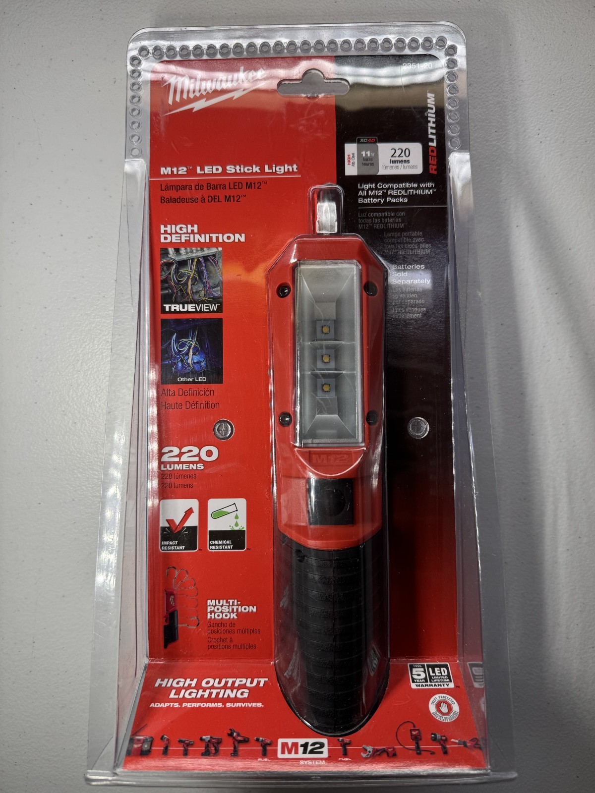 Milwaukee M12 LED Stick Light 220Lumens 2351-20 (Tool Only) 45242304578 ...