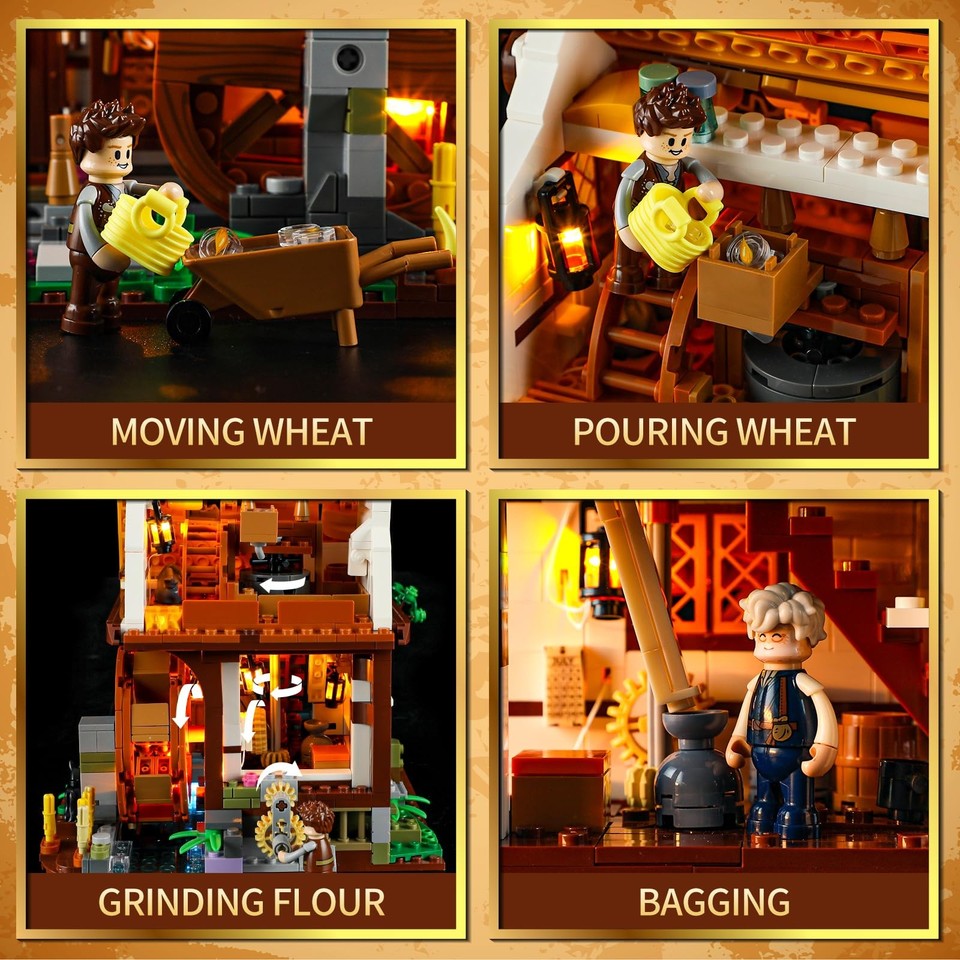 Medieval Water Mill Building Kit – Middle Age Milling House LEGO Set ...