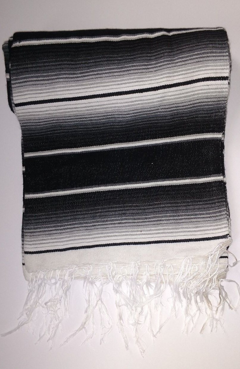 Black and White Serape stripes Mexican blanket with white Fringe XL | eBay