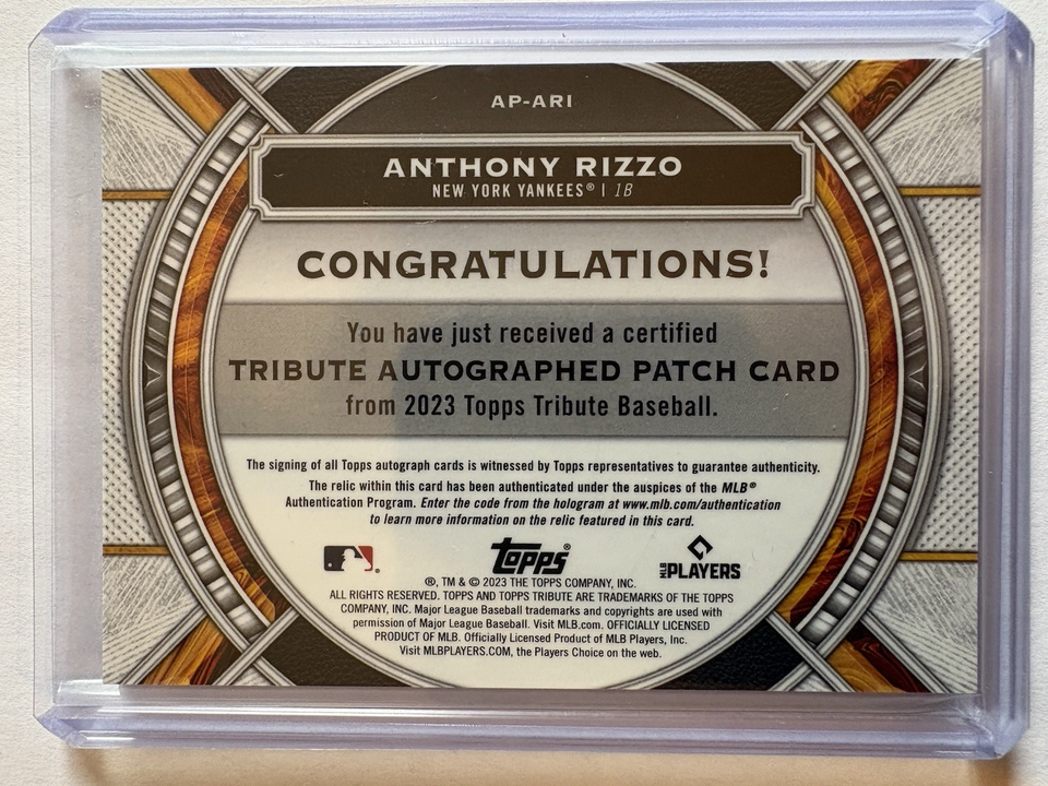 ANTHONY RIZZO Autograph & Game-used 2023 Topps Tribute On-card AUTO #'d ...