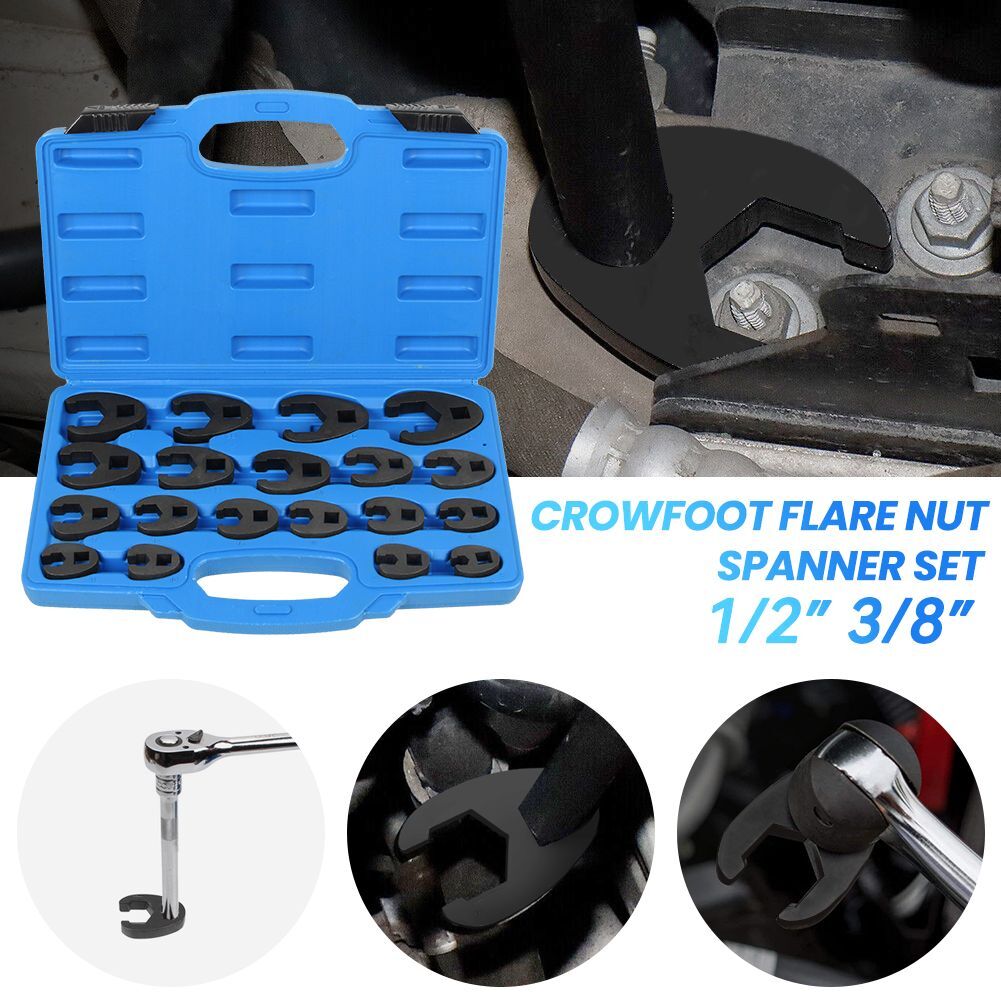 19pc Metric Crowfoot Wrench Set 8-32mm (Cr-Mo) 3/8" 1/2" Sq Dr Large ...