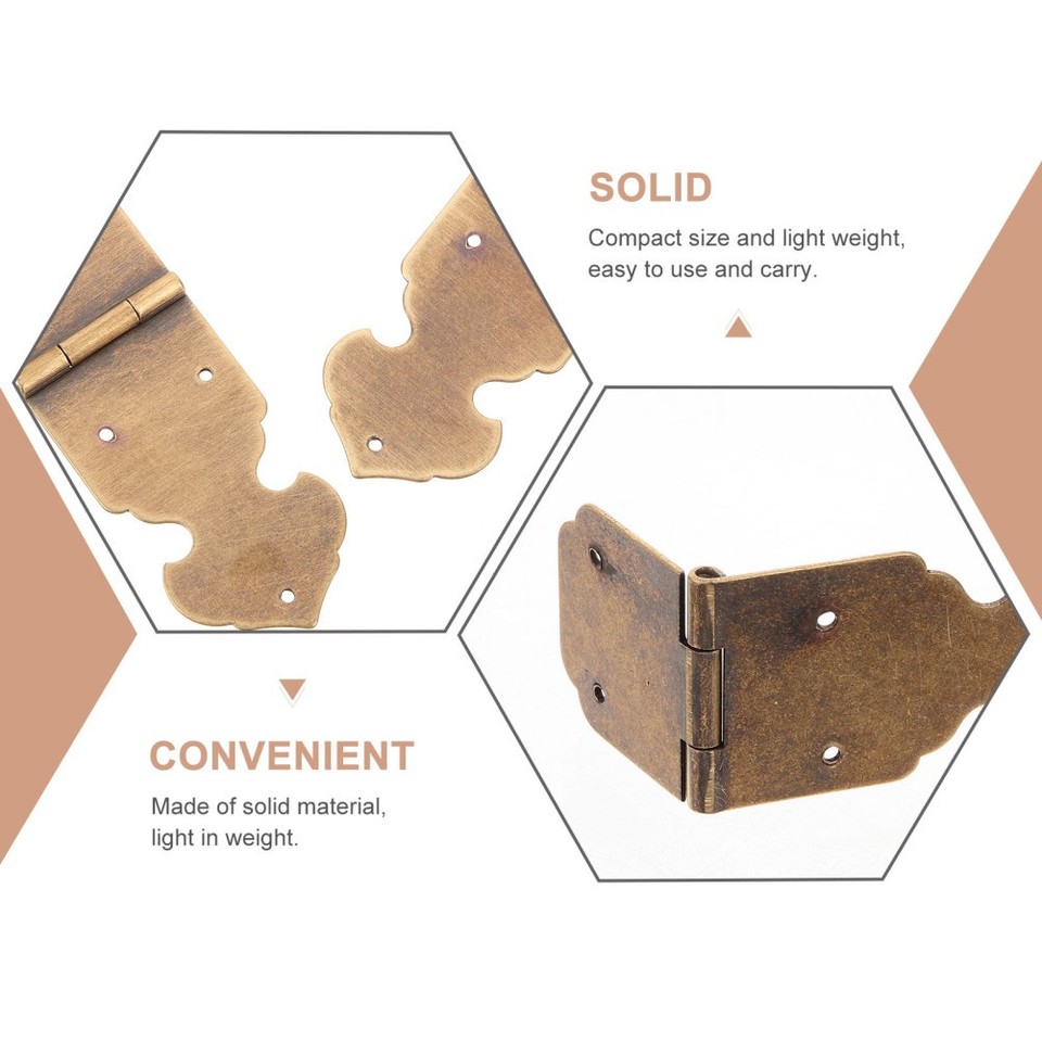 2pcs Cabinet Hinges Antique Brass Hinge Furniture Hardware Jewelry Box ...