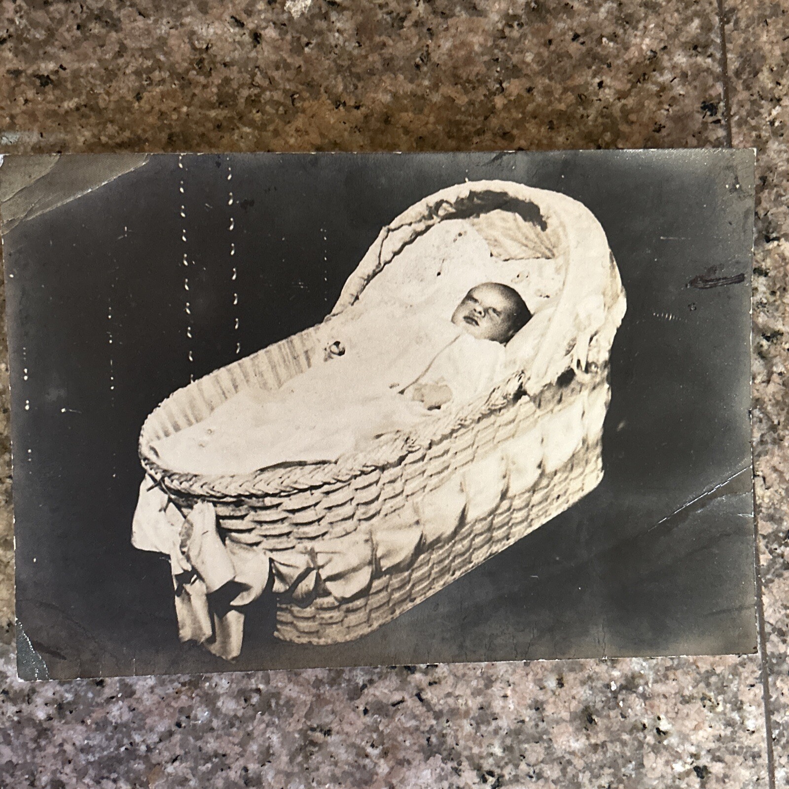 Early 1900s Large Photo Of Postmortem Baby Child In A Basket Dead ...