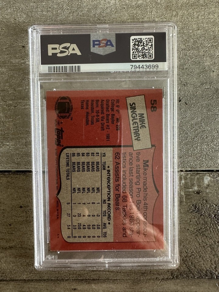 1987 Topps Football #58 Mike Singletary Chicago Bears ALL-PRO HOF PSA 9 ...