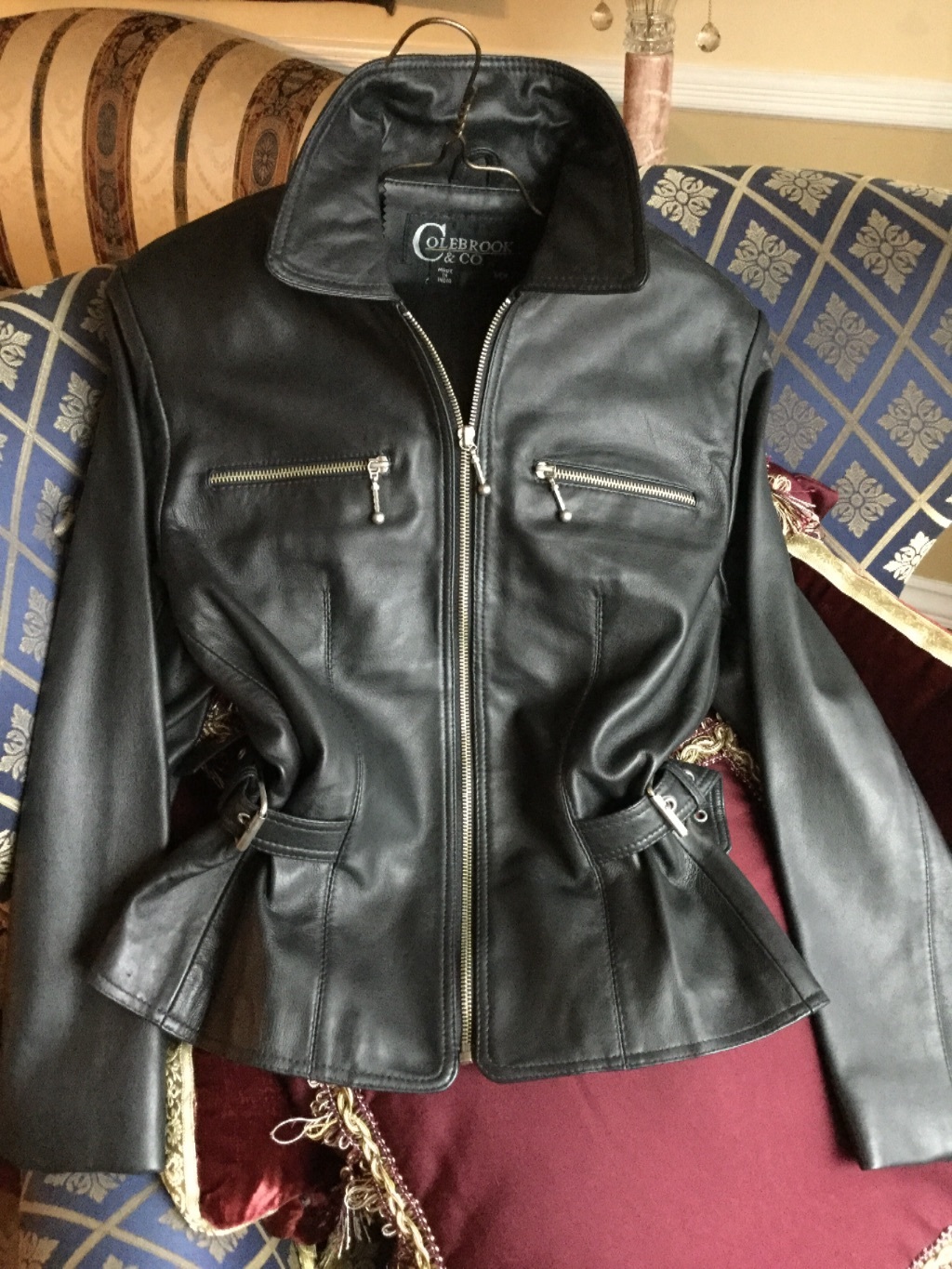 Vintage Colebrook & Co LEATHER Biker JACKET Silver ZI… - Gem