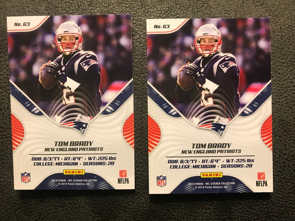Tom Brady New England Patriots 2019 Panini Stickers #63 - Qty 2 | eBay