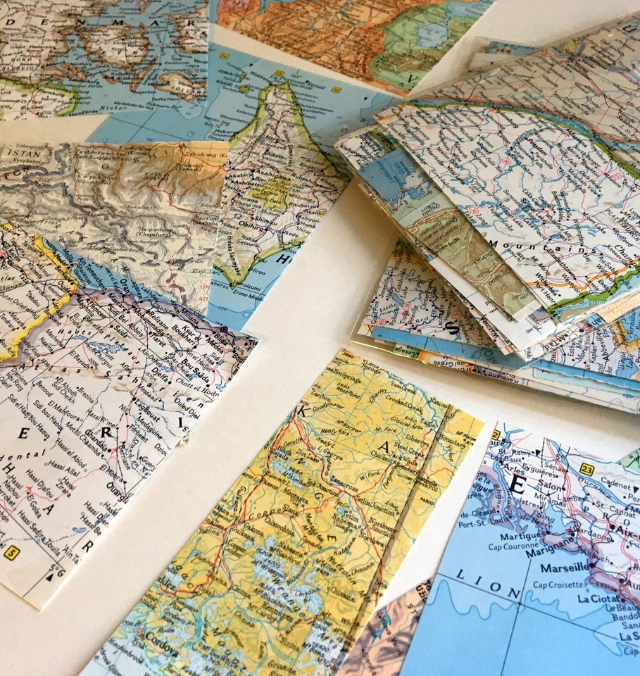 vintage map scrap pieces, geography project, scrapbook map, ephemera ...