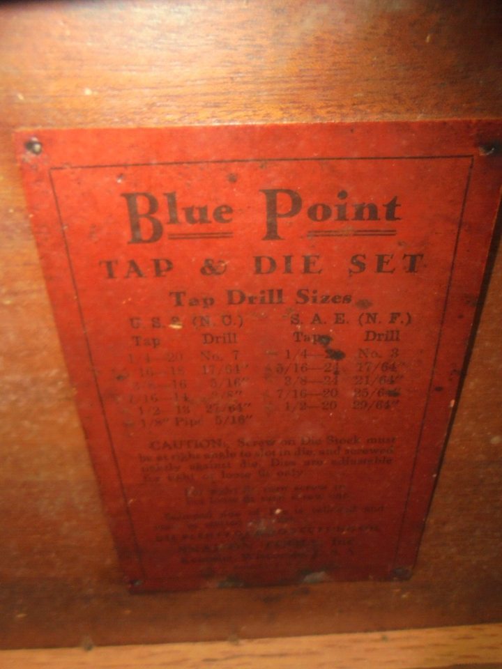 VINTAGE BLUE POINT TAP & DIE SET INSIDE * ORIGINAL WOOD BOX" | eBay