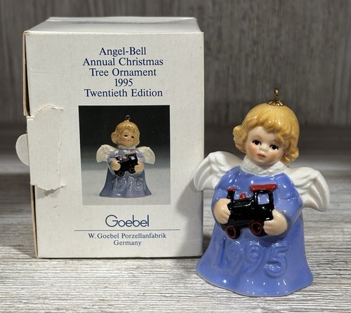 Goebel Christmas 1995 ANGEL Bell Tree Ornament Blue w Toy Train 20th ...