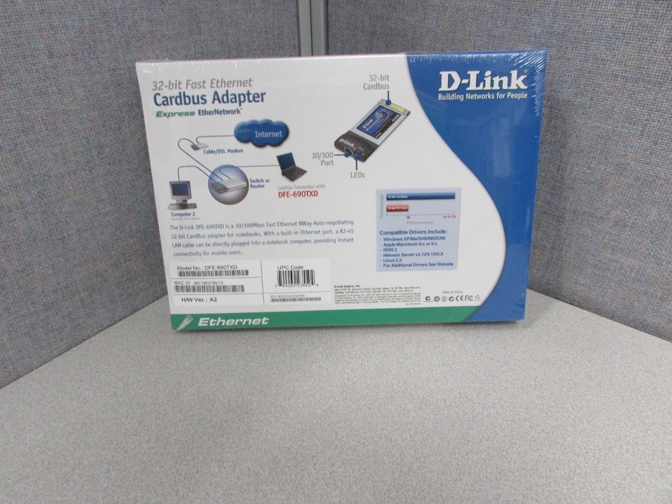 Brand New D-Link CardBus Adapter 10/100 Fast Ethernet PC Card DFE ...