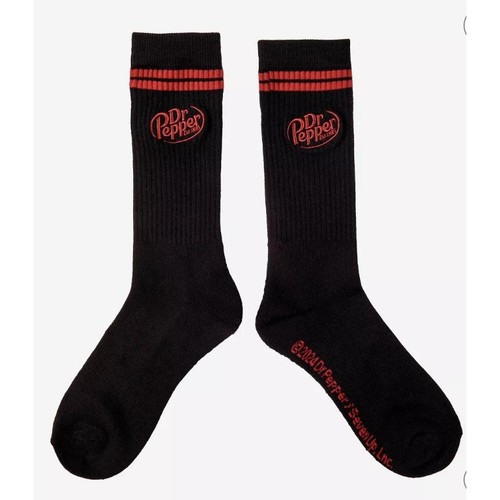 Dr Pepper Mens Size 9-13 Crew Socks Black Embroidered Logo Retro Fun ...