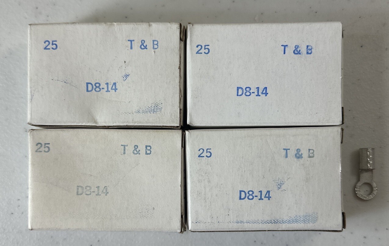 100 Count Sta-Kon D8-14 Ring Terminal Connector Uninsulated 1/4" Bolt T ...