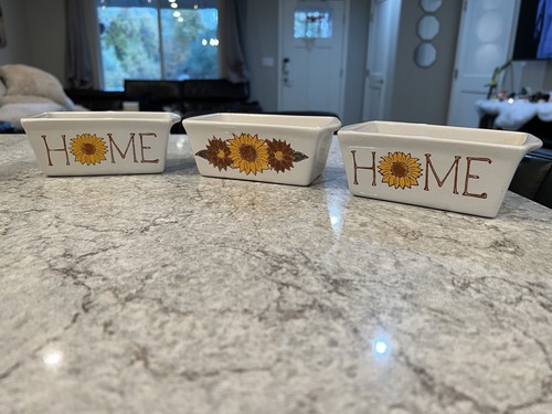 3 MCM Nantucket Mini Ceramic Baking Loaf Dish Home & Sunflower Pattern ...