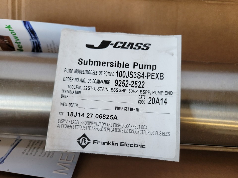 Franklin Electric 4" 3 HP 220V 25 GPM 22 STG 50 hz Submersible Deep ...