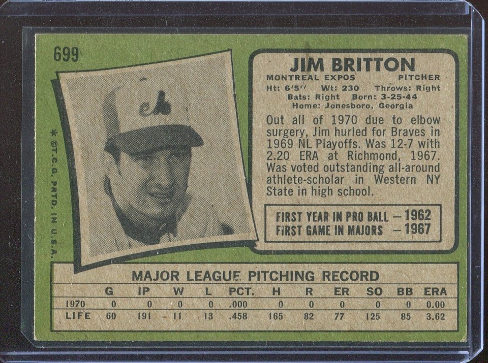 1971 Topps Baseball # 699 Jim Britton (EX) Excellent | eBay