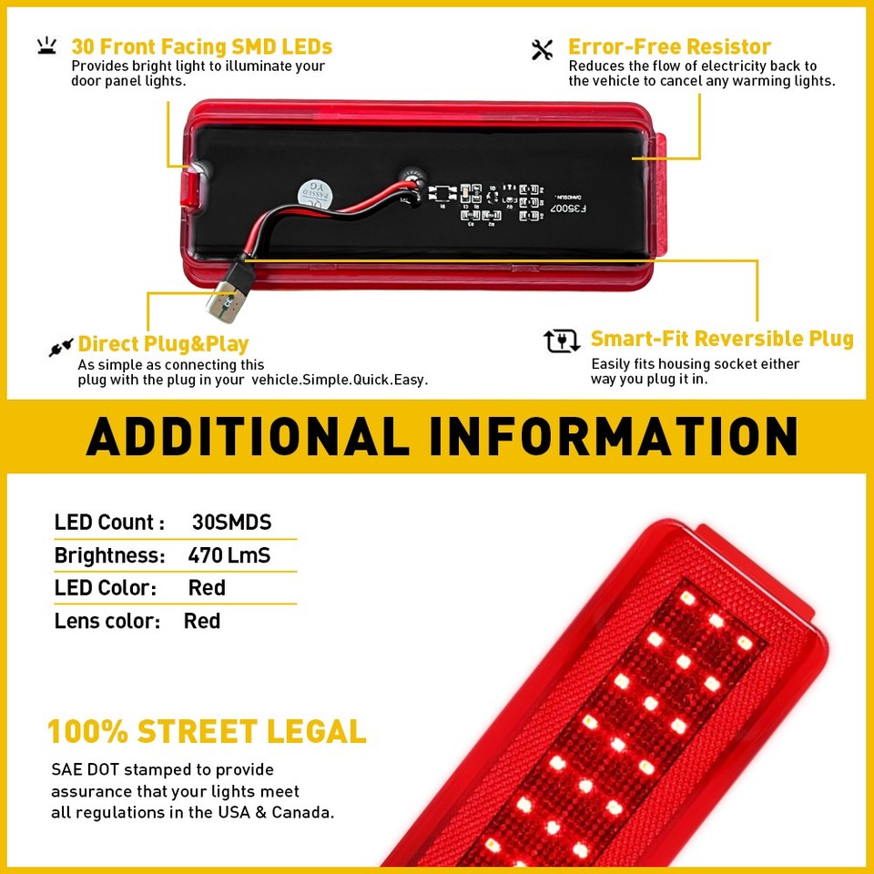 4x [FULL RED]Interior Door Panel Light LED Lamp For 99-07 F250 F350 ...