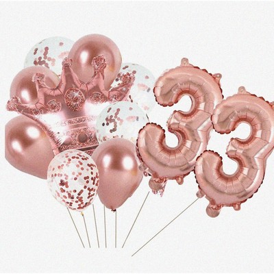 Sparkling Celebration 33th Birthday Balloon Set - Rose Gold Number 33 ...