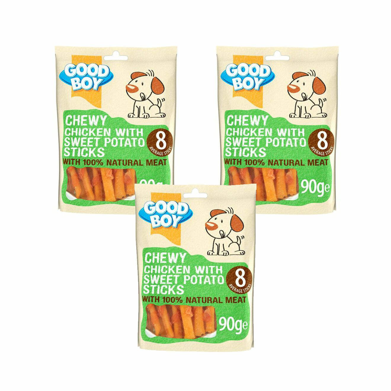 Good Boy Chewy Chicken & Sweet Potato Sticks 90g Box Dog Food Treats ...
