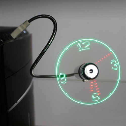 LED Clock Fan Mini USB Powered Cooling Flashing Real Time Display ...