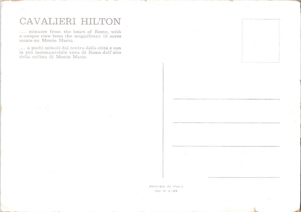 CAVALIERI HILTON Rome Italy Continental Postcard CON15 | eBay