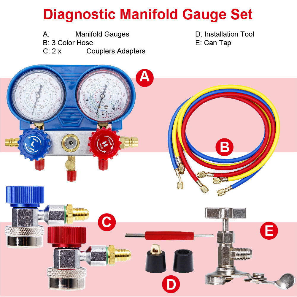 Air Conditioning Manifold Gauge Test Tools Refrigerant Kit AC ...