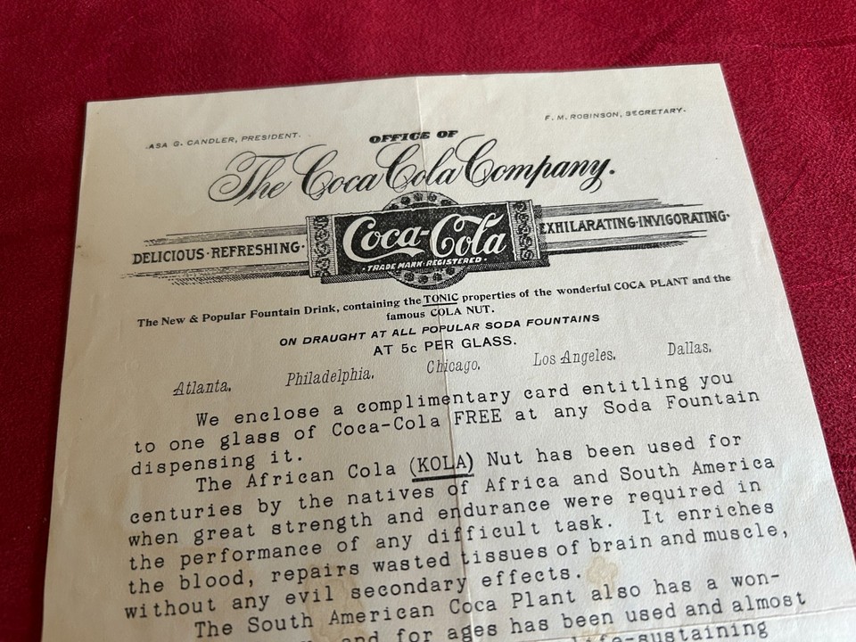 1890s Coca-Cola Note Complimentary Free Glass African Cola KOLA Nut ...
