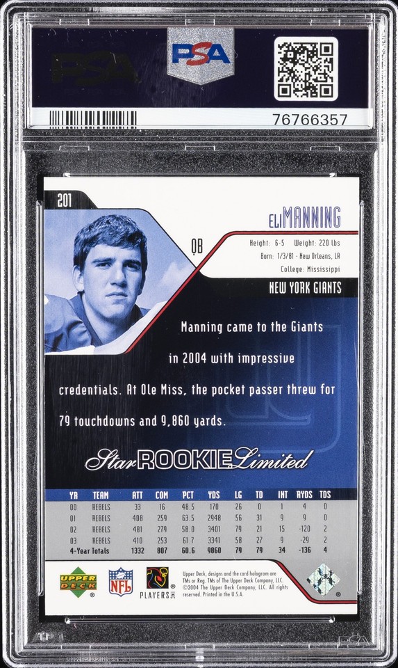 2004 UPPER DECK #201 ELI MANNING ROOKIE RC PSA 10 | eBay