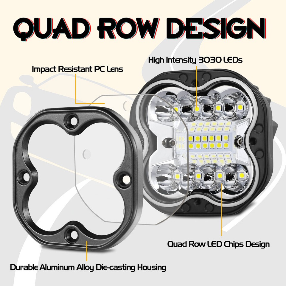 2X 3" LED Work Light Bar Spot Flood Cube Pods Driving Fog Lamp Offroad ...