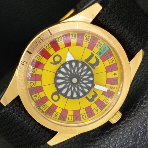 VINTAGE HAND-WINDING SWISS MENS REFURBISHED ROULETTE YELLOW DIAL WATCH ...