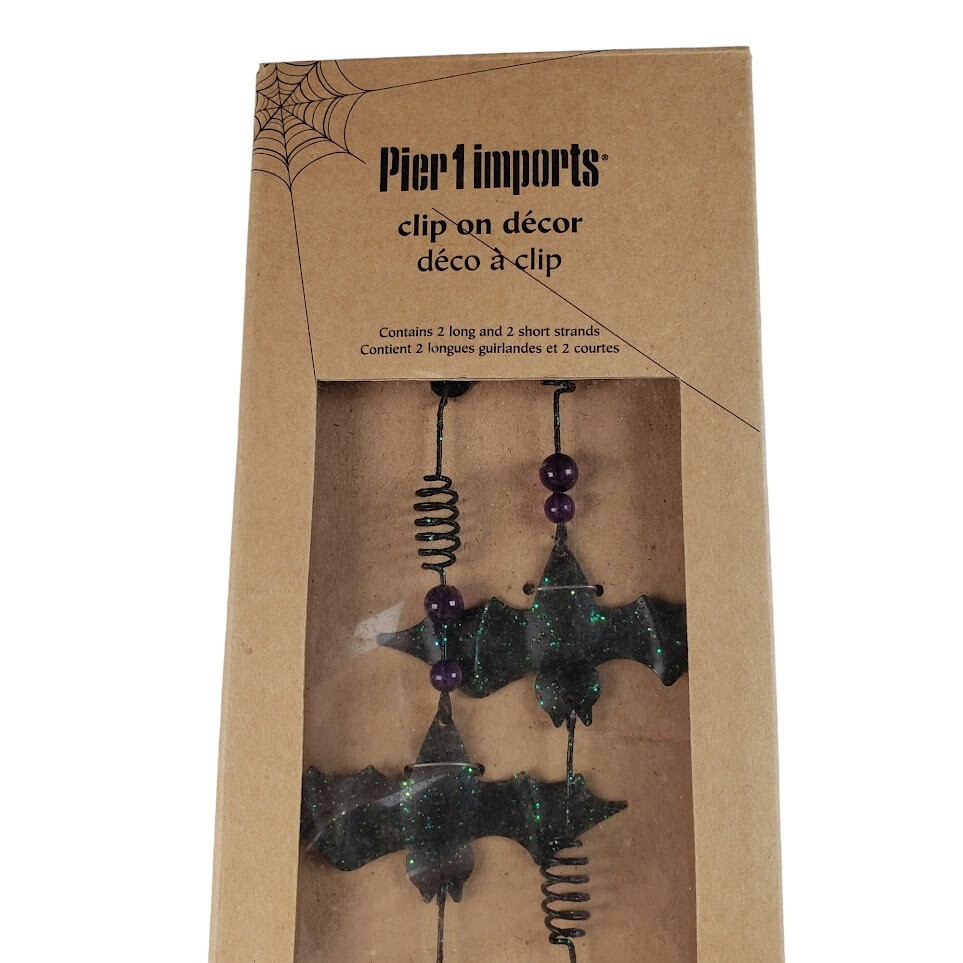 Pier 1 Imports Halloween Clip On Decor Metal Glittery Bats and Purple ...