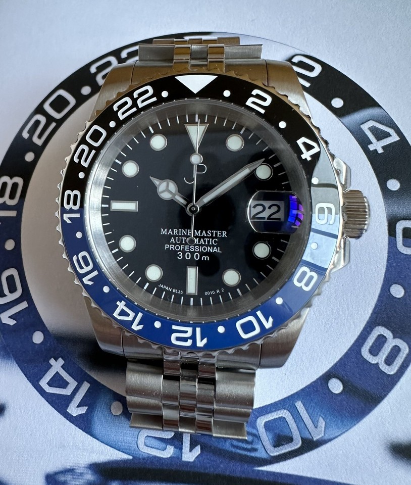 seiko nh35 JP custom watch 40mm automatic watch black & blue ceramic ...
