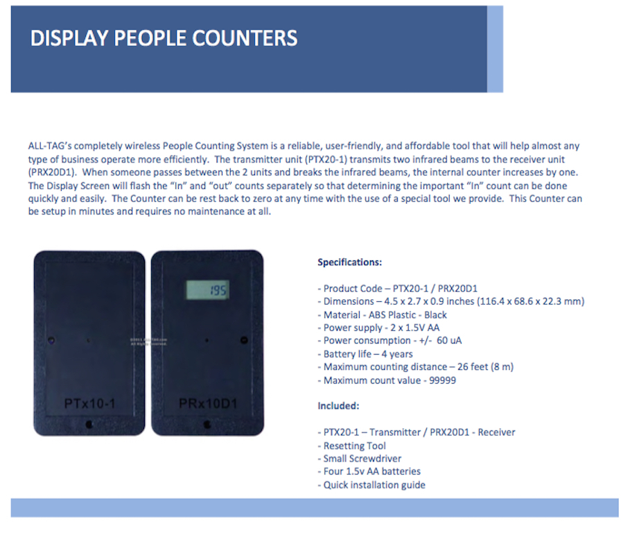 Battery Operated, Dual Infrared Beam People Traffic Counter, Weather ...