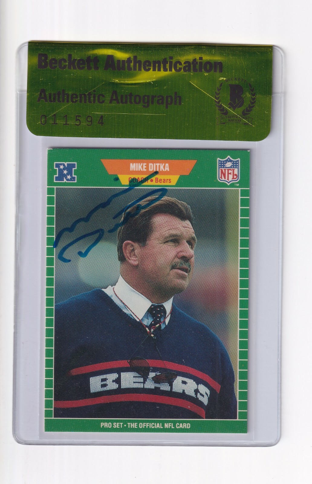 Mike Ditka Autographed 1989 Pro Set NFL Coach Card #53 Bears Beckett ...