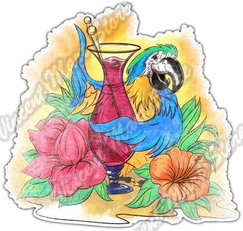 Paradise Tropical Island Parrot Cocktail Car Bumper Vinyl Sticker Decal ...