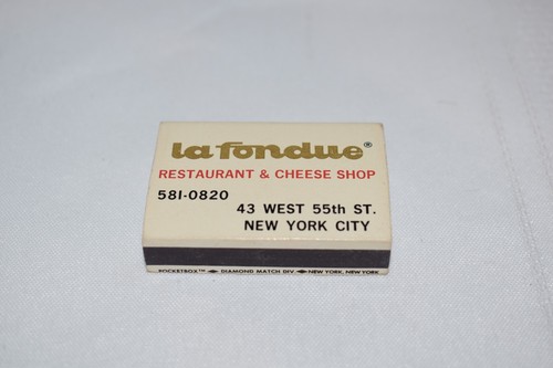 La Fondue Restaurant and Cheese Shop New York City Matchbox | eBay