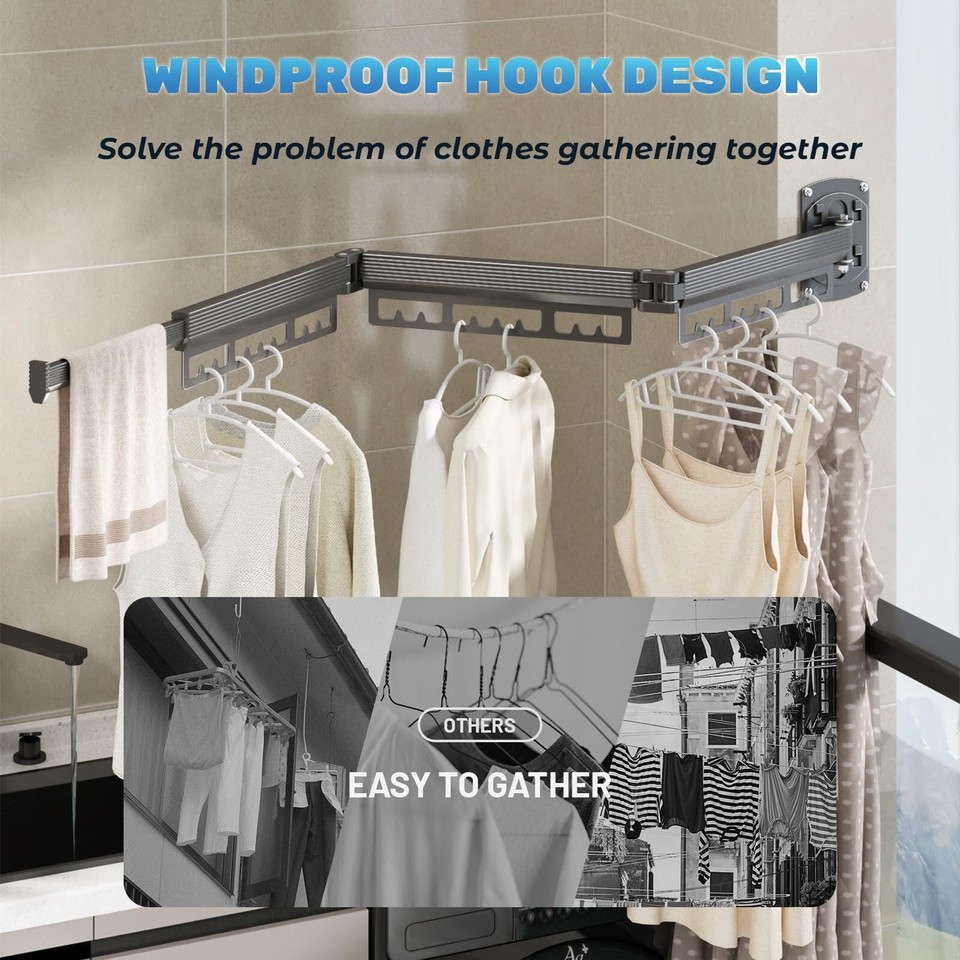 Clothes Drying Rack,Expandable Wall Mounted Drying Rack(Tri-Fold ...