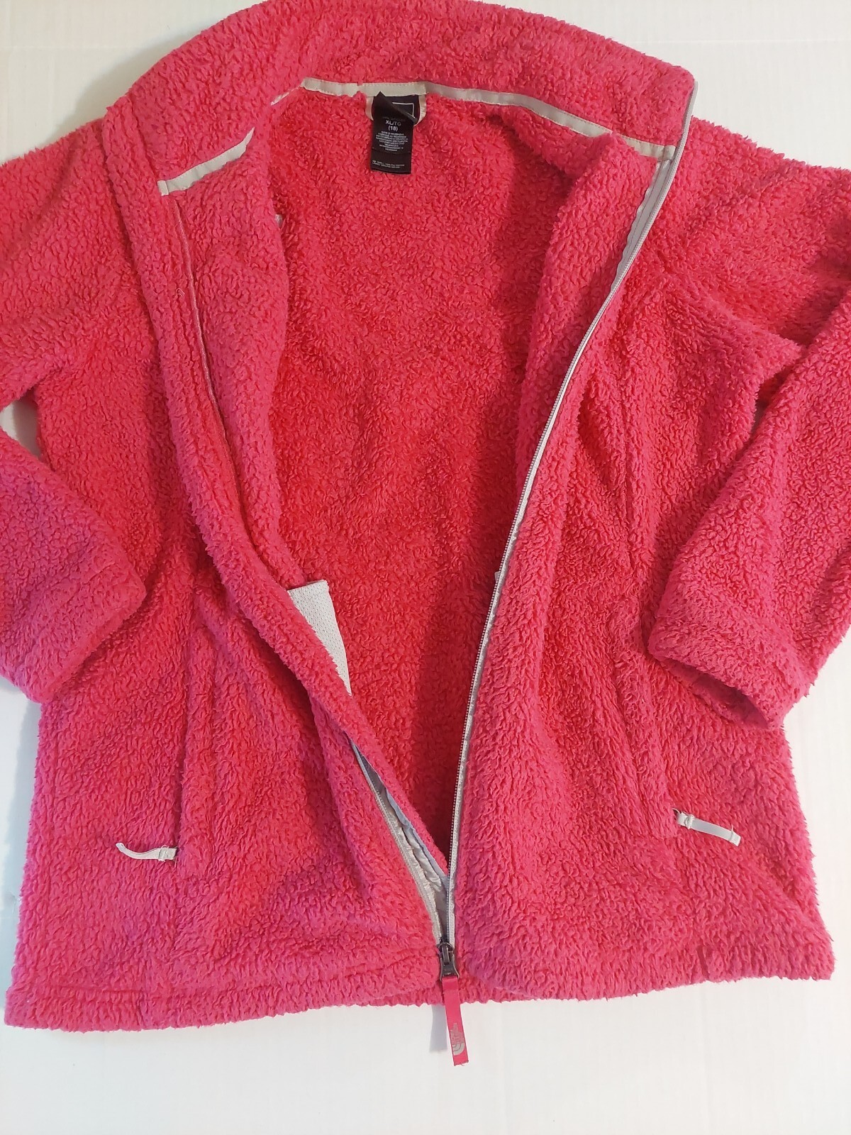 The North Face Girls XL (18) Pink Fuzzy Fleece Full Zip Jacket Warm ...