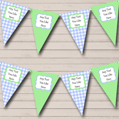 Party Banner Bunting Green & Blue Gingham And Polka Dot Welcome Home ...
