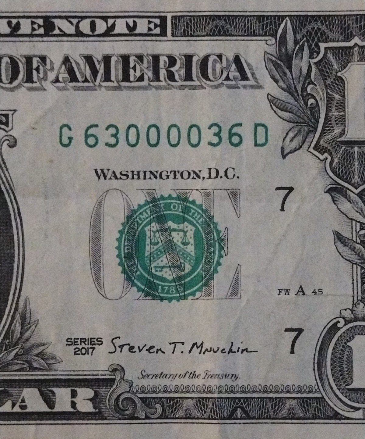 2017 $1 Bill Palindrome Bookends One Dollar Unique Number 99% Cool ...