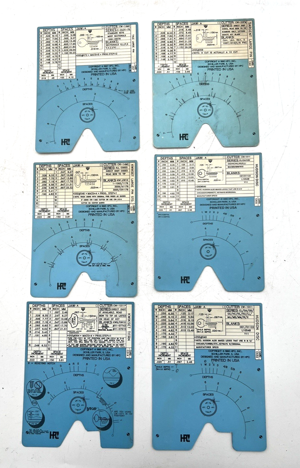 (18) HPC KEY CODE CARDS KWIKSET, YALE, HUDSON, SARGENT, SCHLAGE, MASTER ...
