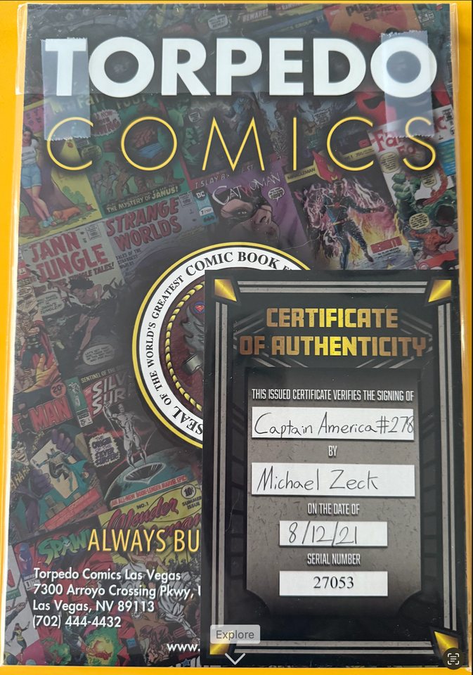 Autographed Marvel Comics CAPTAIN AMERICA #278 February 1983 Michael ...