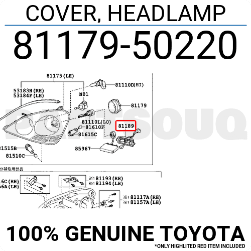 8117950220 Genuine Toyota COVER, HEADLAMP 81179-50220 | eBay
